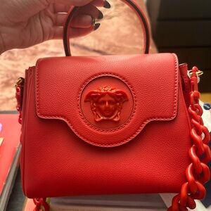Versace | Bags | Versace La Medusa Top Handle Bag Leather Small Red ...